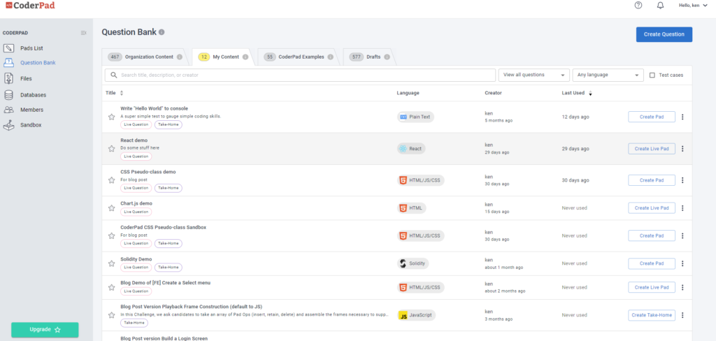 Creating and editing questions - CoderPad Interview Docs