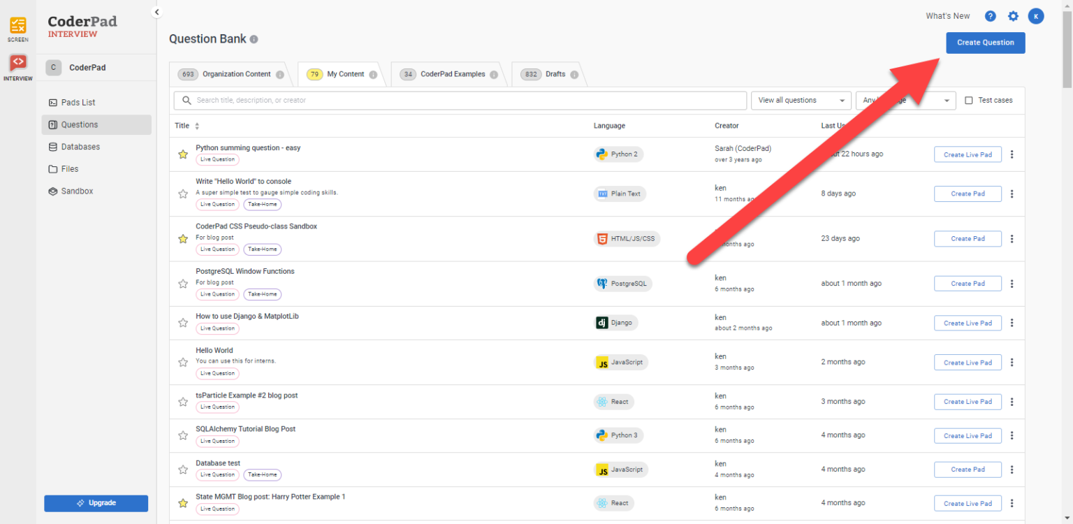 Creating and editing questions - CoderPad Interview Docs
