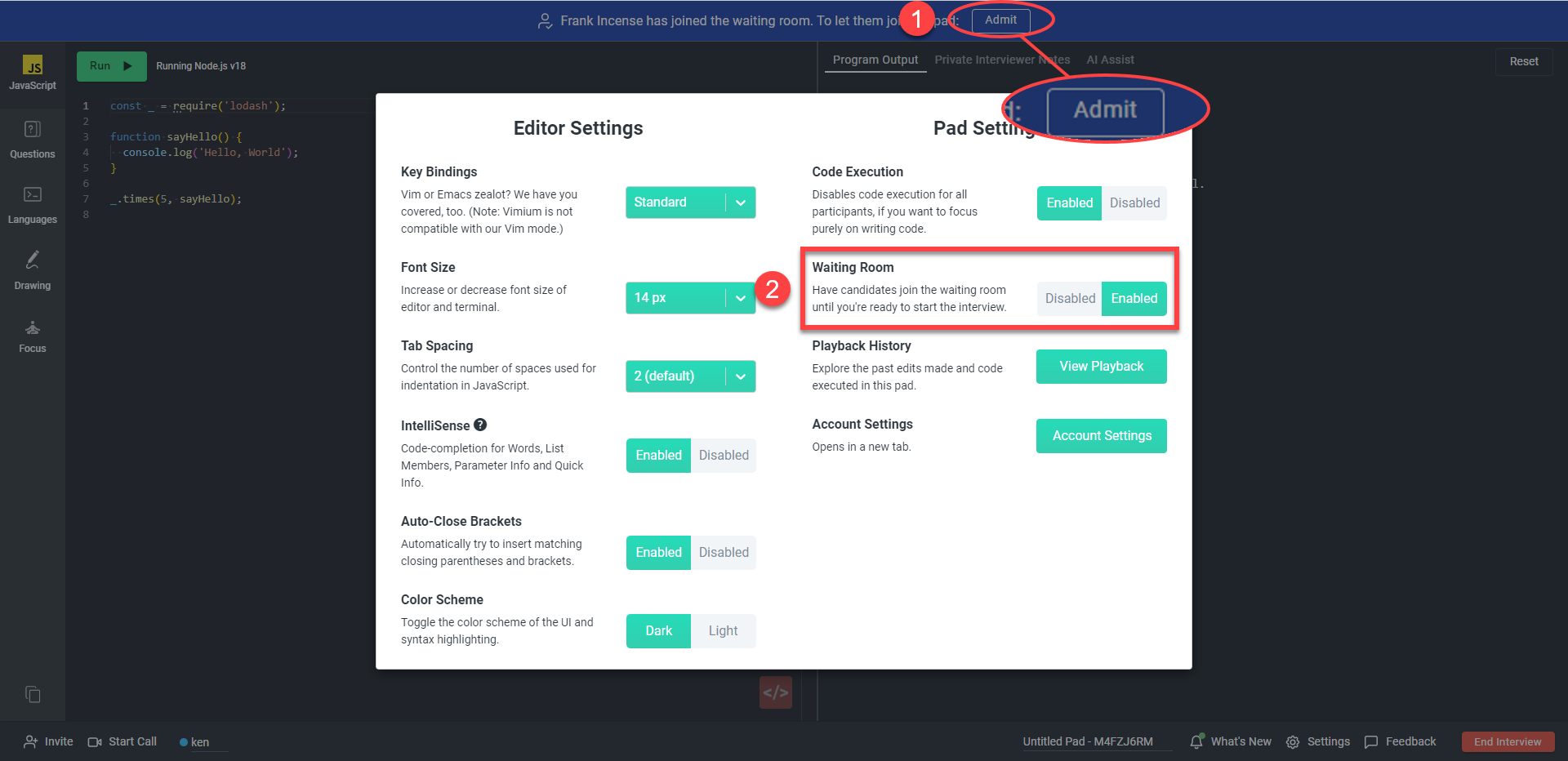Settings - CoderPad Interview Docs
